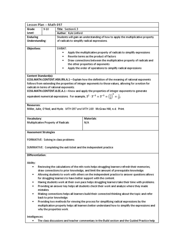 Lesson Plan - Math 097 | PDF | Exponentiation | Numbers