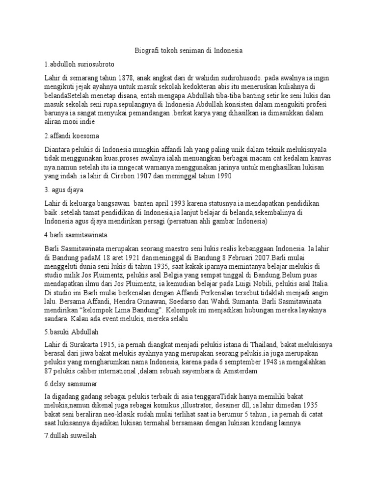 Biografi Seniman Indonesia Terkenal Pdf Seni Fiksi Umum