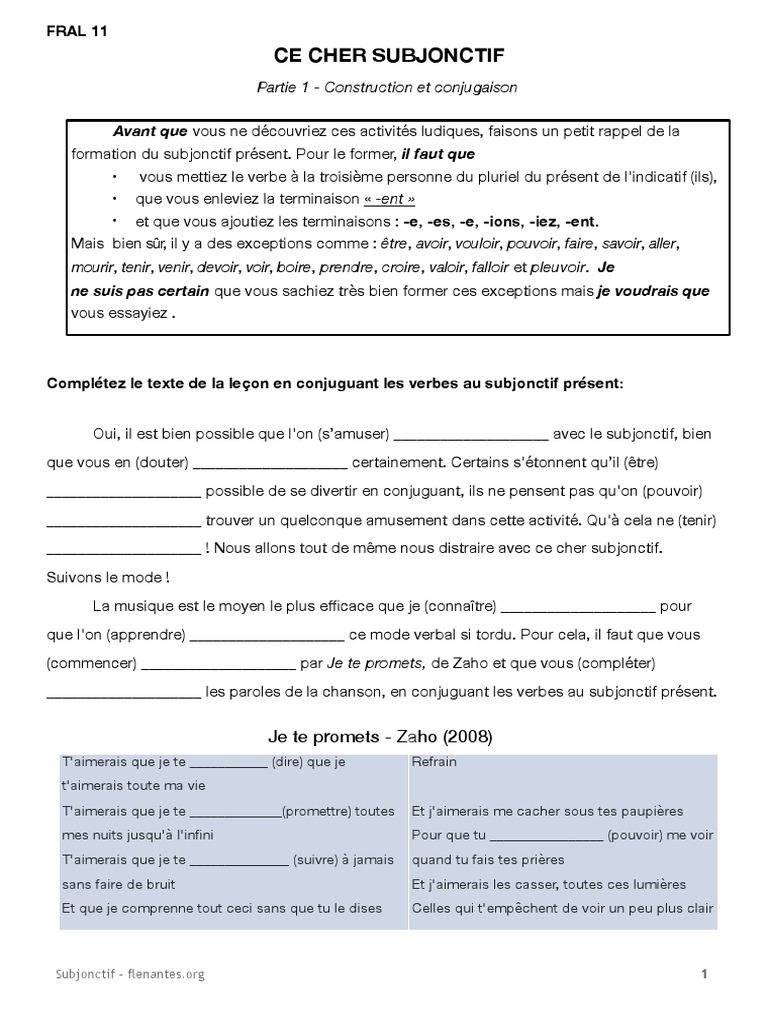 Le Subjonctif Partie 1 15iyfyn | PDF | Langues | Verbe