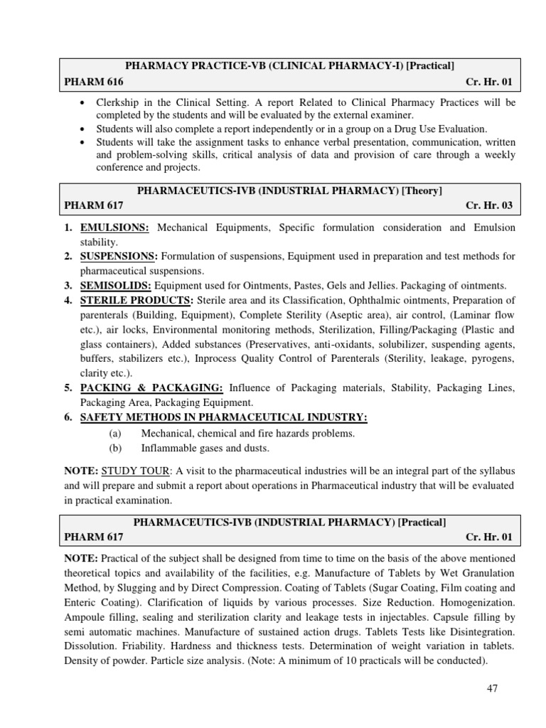 PCP Approved Curriculum For Industrial Pharmacy | PDF | Tablet ...