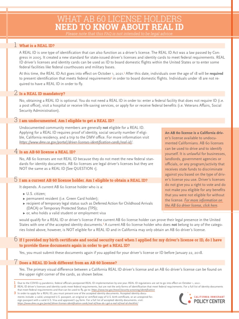 Need To Know About Real Id: What Ab 60 License Holders | PDF | Identity ...