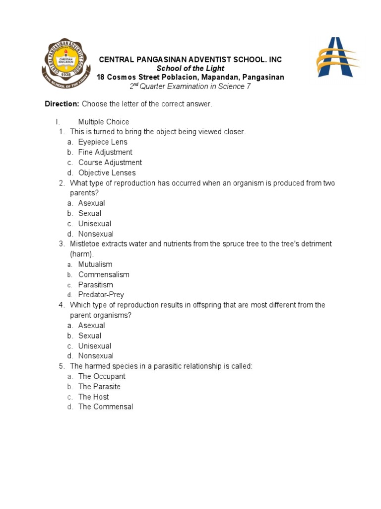 Science 7 2nd Quarter Exam Questions | PDF | Cell (Biology) | Reproduction