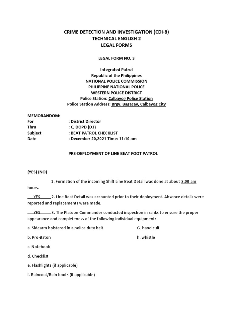 Crime Detection and Investigation (Cdi-8) Technical English 2 Legal ...