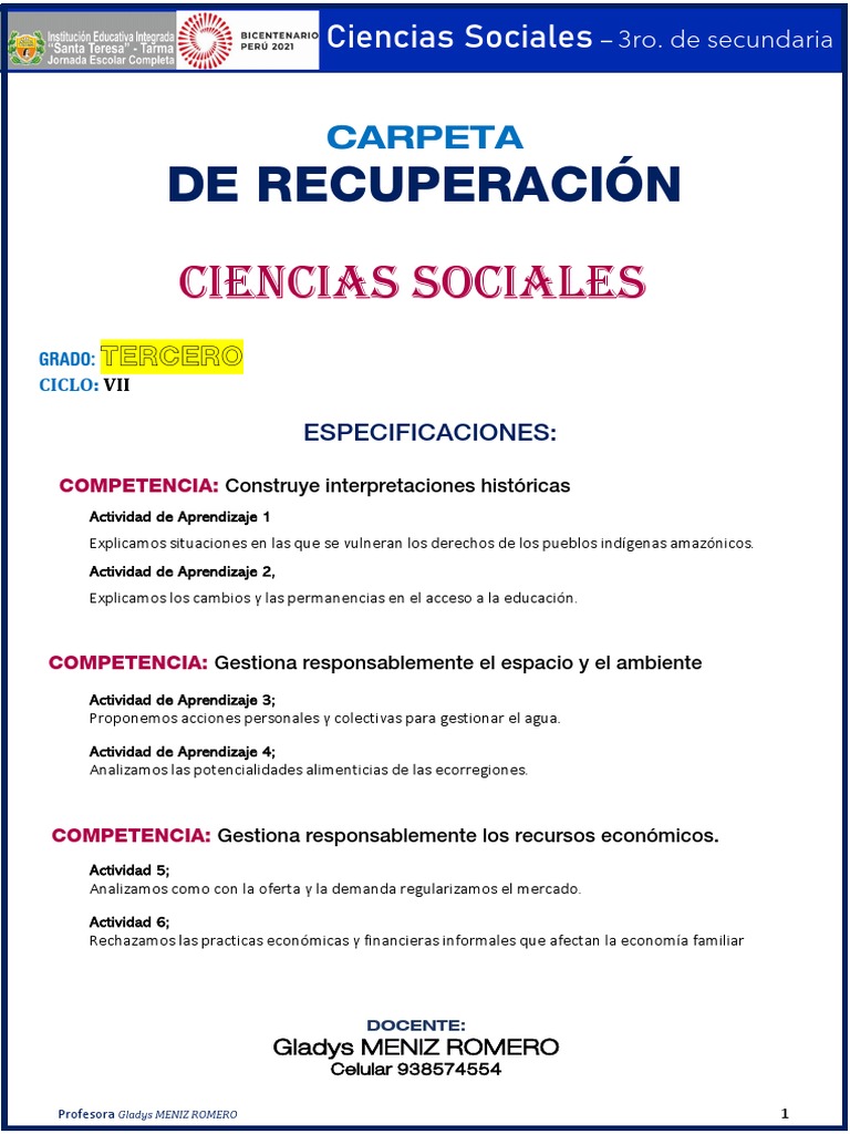 carpeta de recuperación CC.SS. 3ro. (1) | PDF | Sustentabilidad | Agua