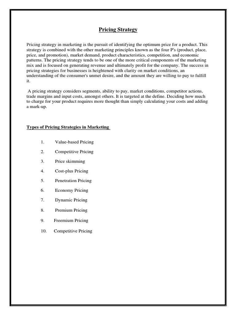 Pricing Strategy: Types of Pricing Strategies in Marketing | PDF ...