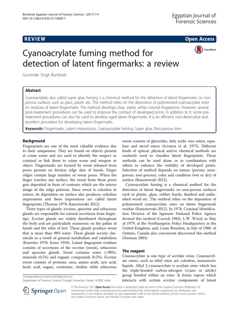 Cyanoacrylate Fuming Method For Detection of Laten | PDF | Fingerprint ...