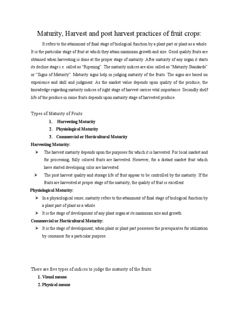 Maturity and Harvest Indices of Fruit Crops | PDF | Fruit | Packaging ...