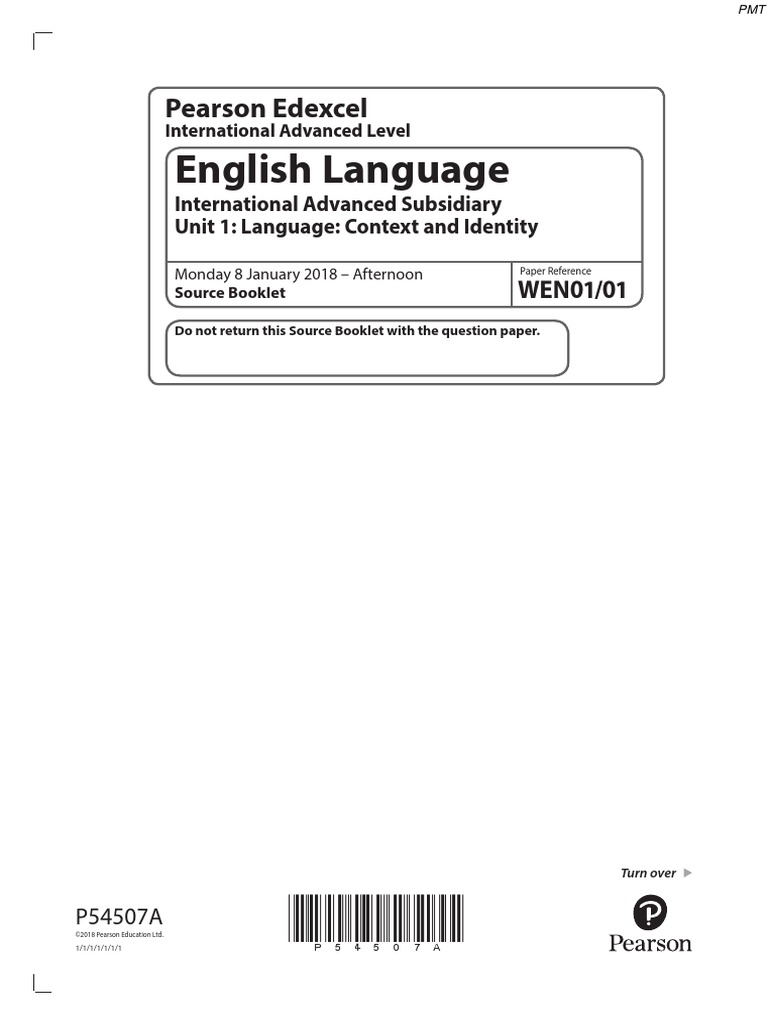 January 2018 (IAL) IN - Unit 1 Edexcel English Language A-Level | PDF ...