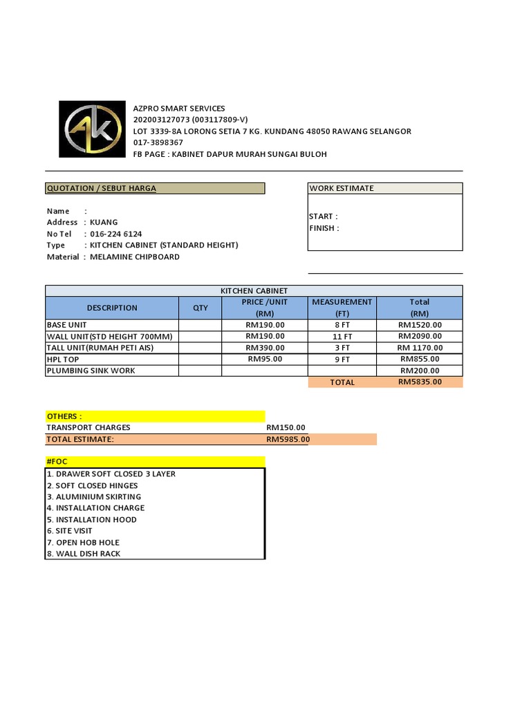 Standard Melamine Kitchen Cabinet Quotation for Customer Kuang ...