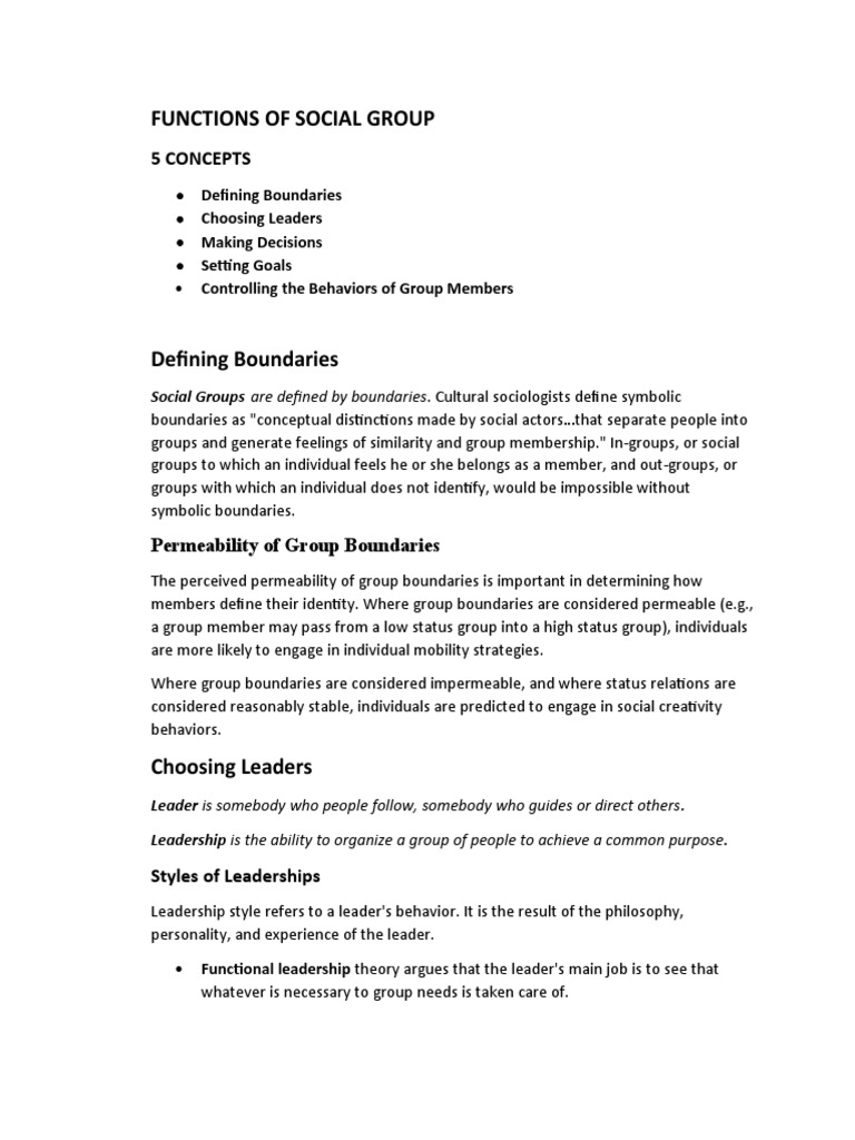 Functions of Social Group | PDF | Leadership | Decision Making