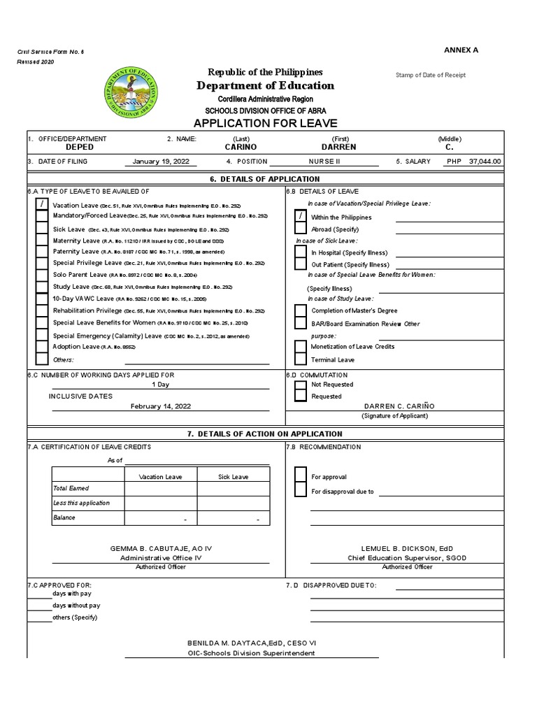Department of Education: Application For Leave | PDF