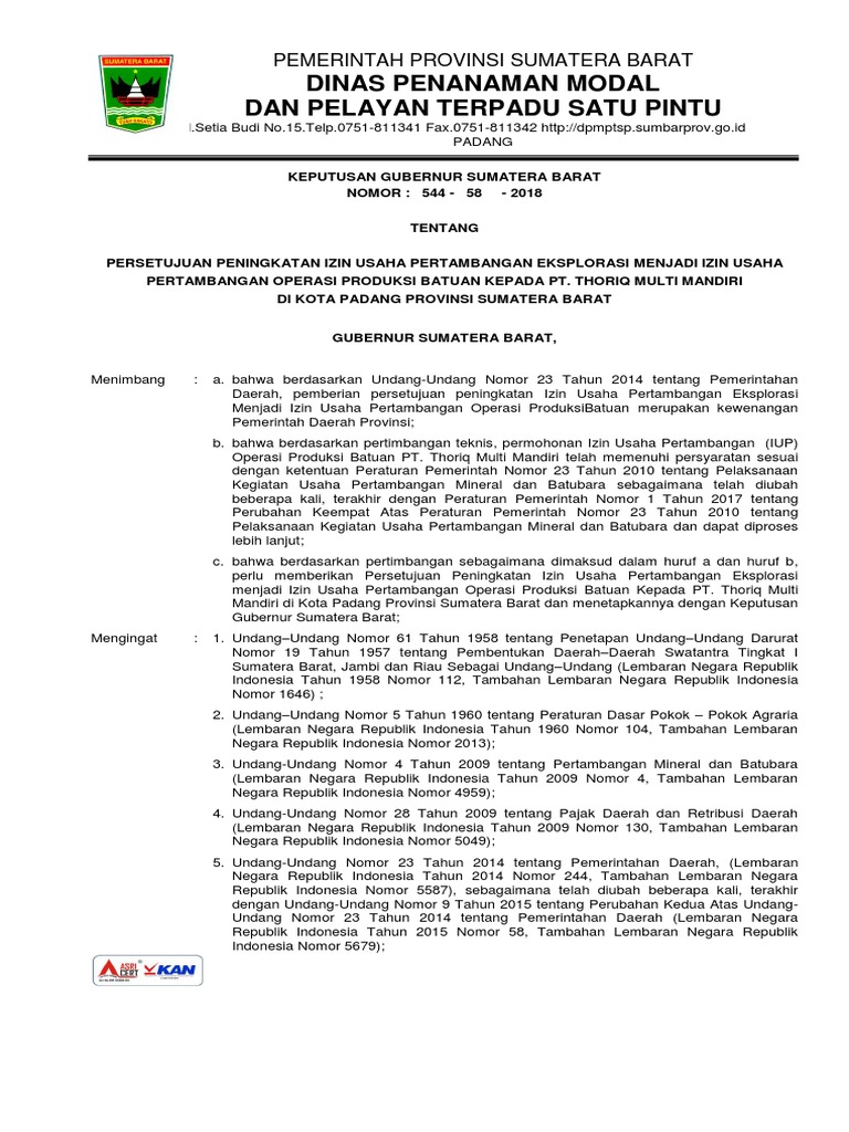 IUP OP PT Thoriq Multi Mandiri Mar 2018 | PDF