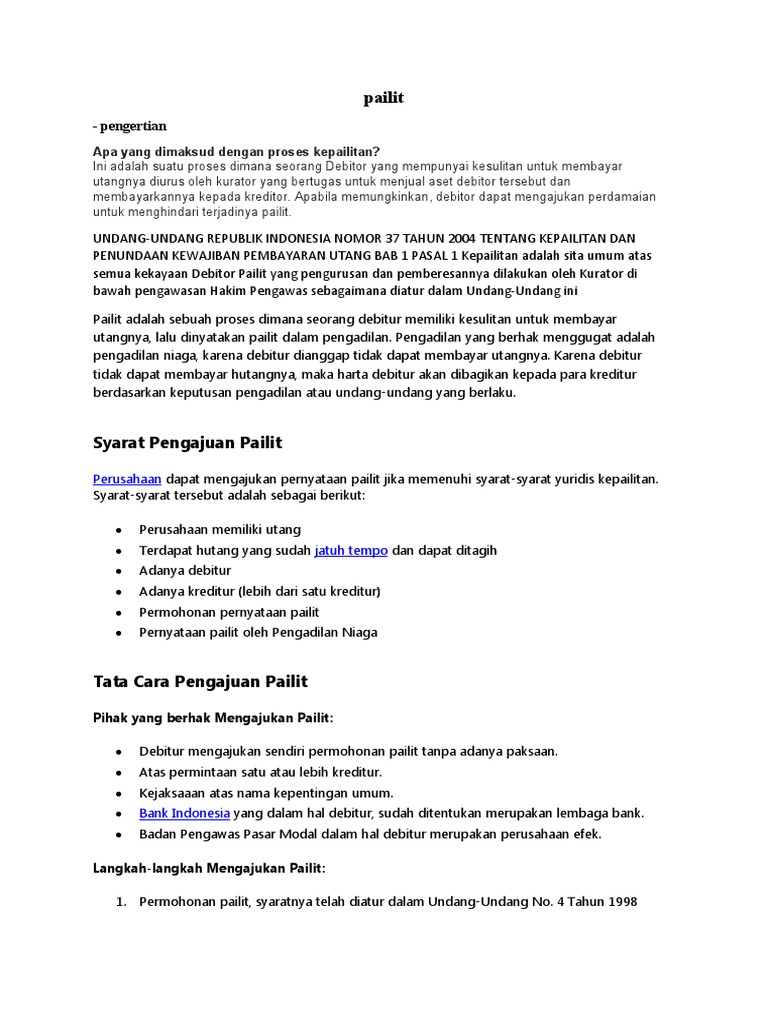 Pailit | PDF | Bisnis | Pengelolaan Keuangan & Uang