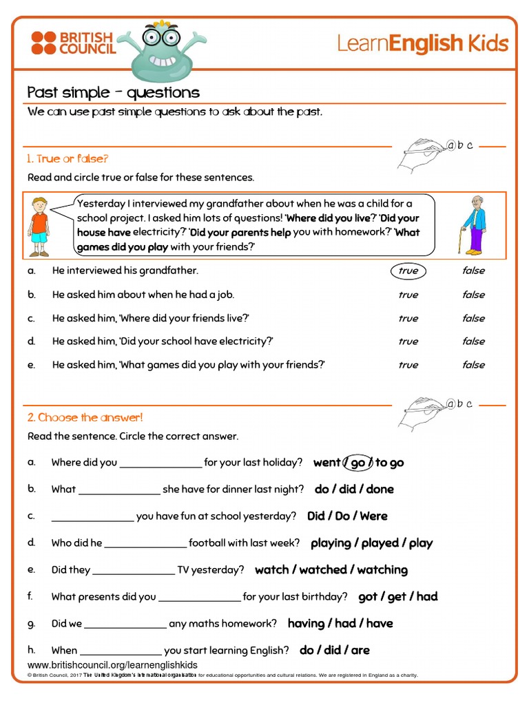 Grammar Practice Past Simple Questions Worksheet | PDF