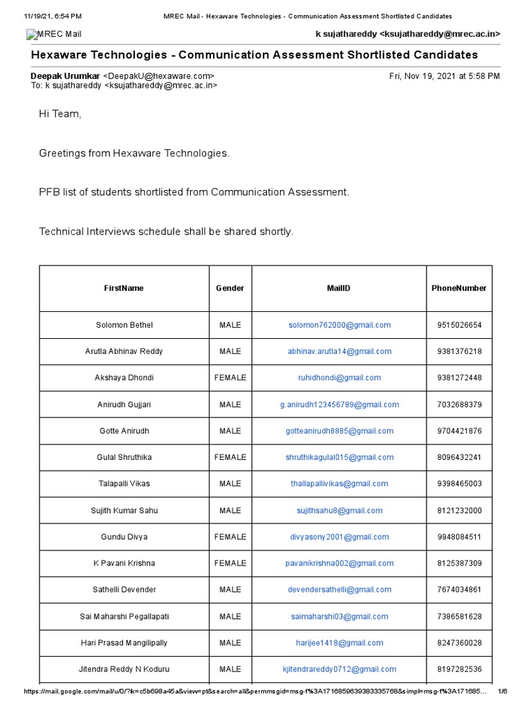 MREC Mail - Hexaware Technologies - Communication Assessment ...