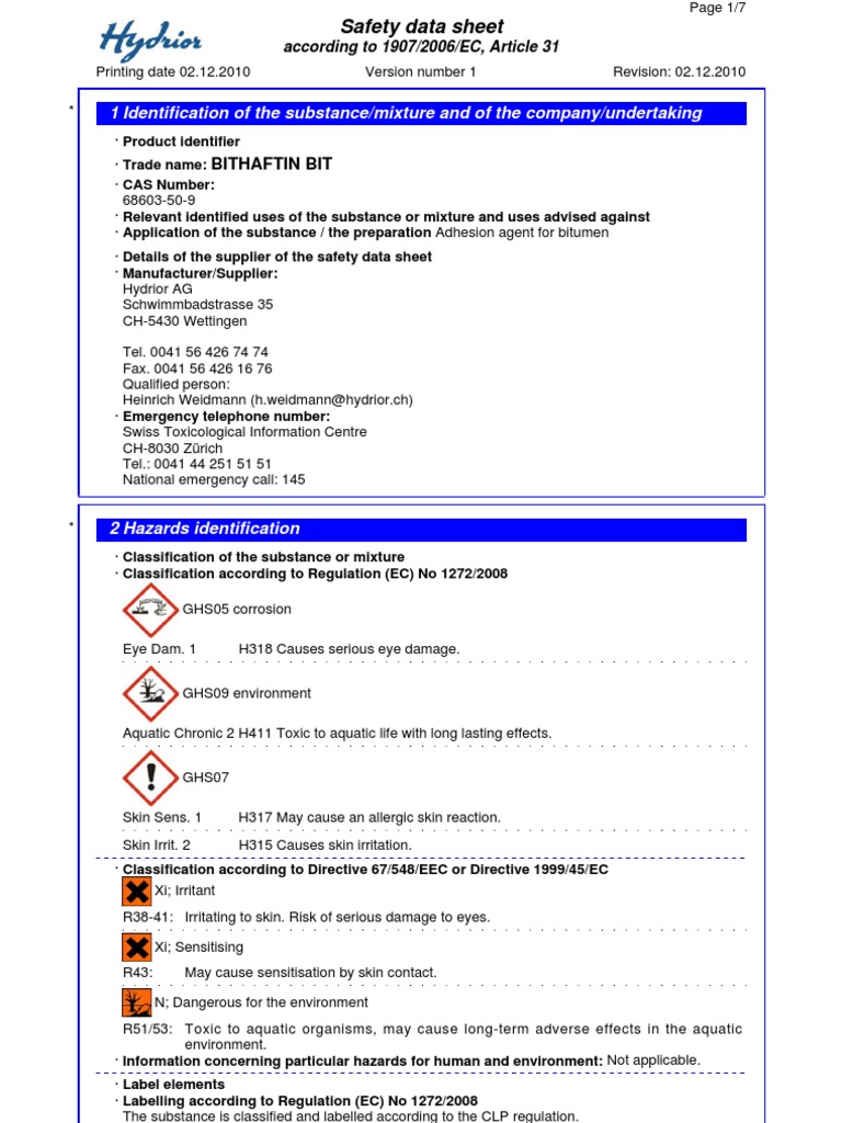 MSDS BIT 021210e | PDF | Dangerous Goods | Toxicity