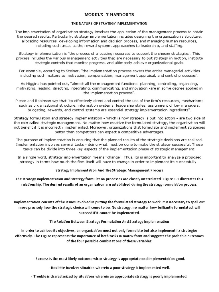 Module 7 Handouts | PDF | Strategic Management | Implementation