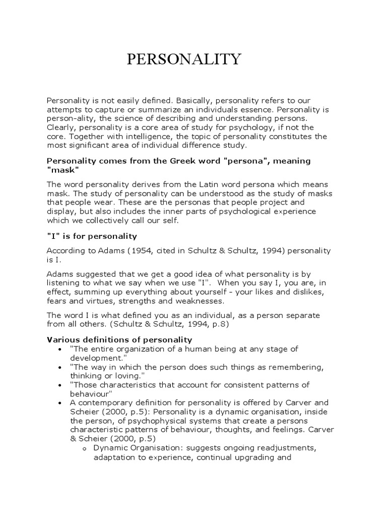 Personality: Personality Comes From The Greek Word "Persona", Meaning ...