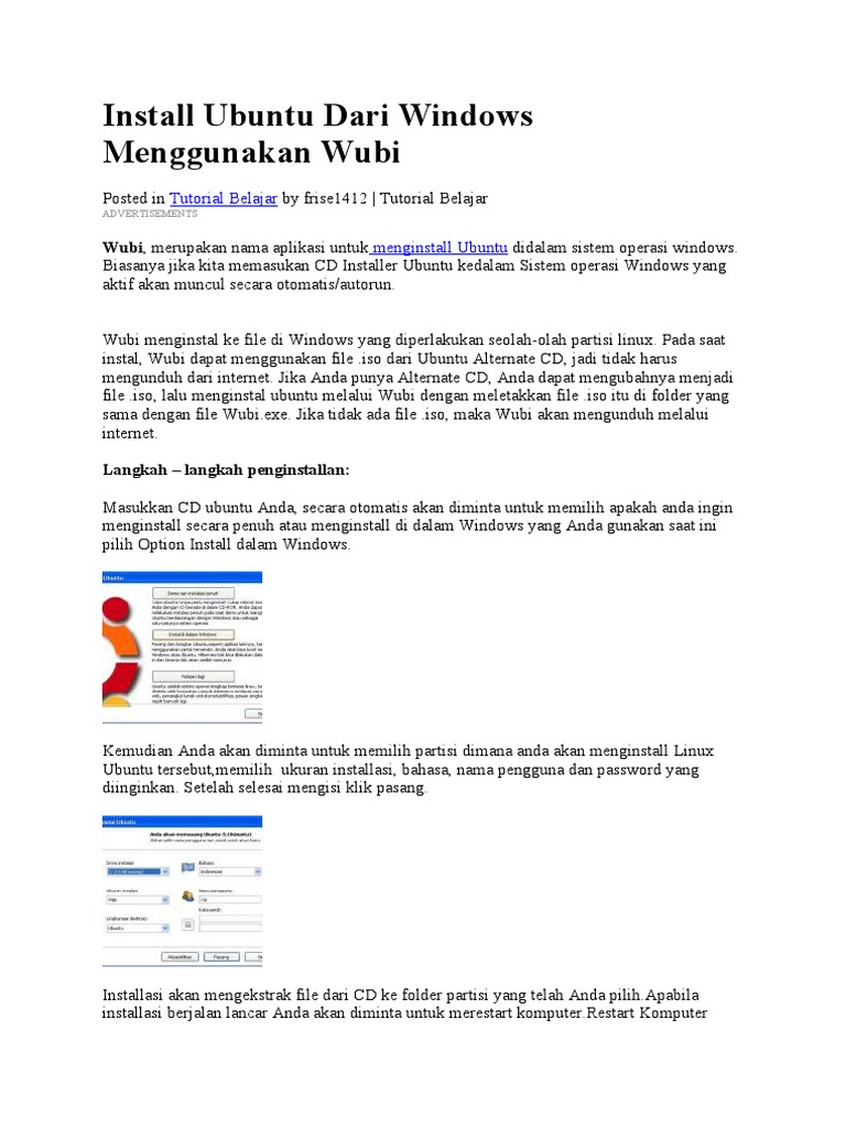 Install Ubuntu Dari Windows Menggunakan Wubi | PDF | Karier & Perkembangan | Game & Aktivitas
