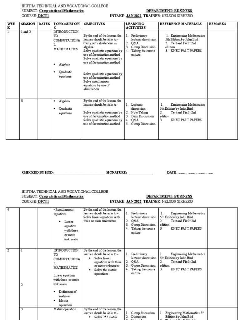 Computational Math Course Outline | PDF | Matrix (Mathematics ...