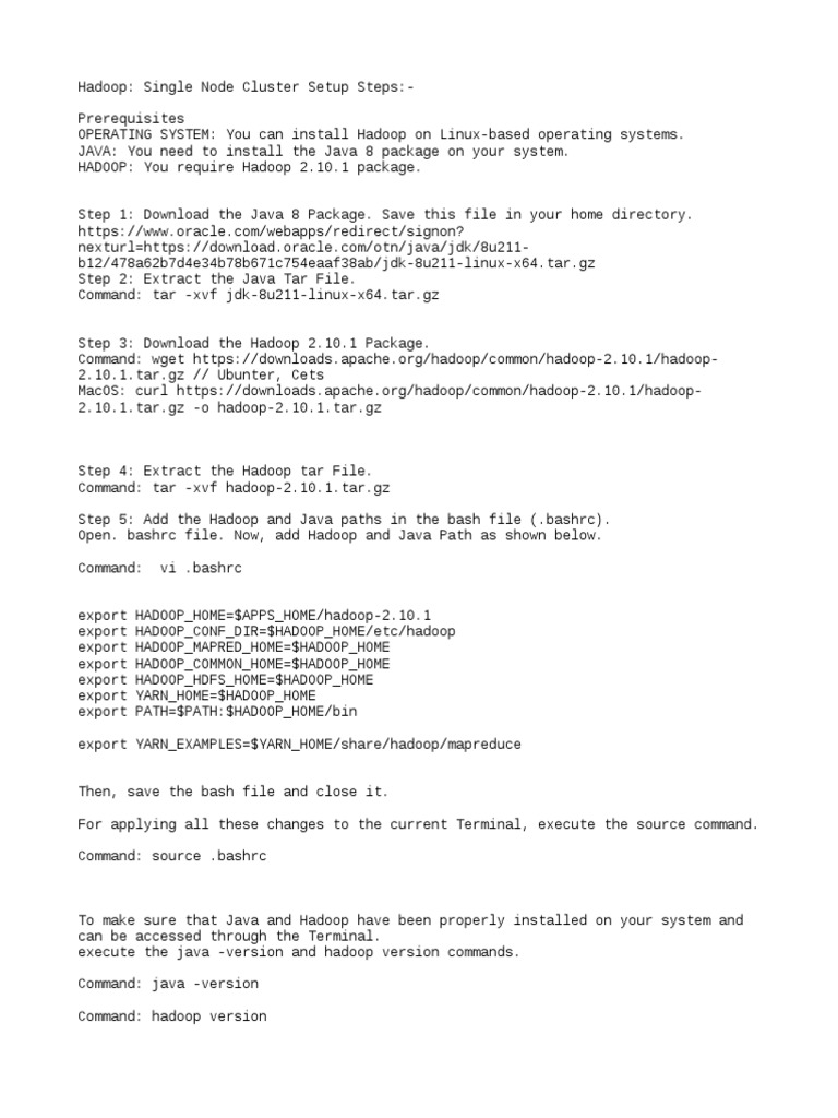 Hadoop Single Node Cluster Setup Steps Pdf Apache Hadoop Map Reduce 5557