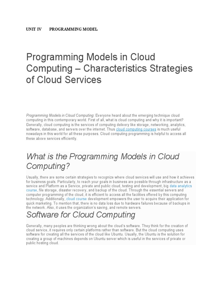 Unit Iv Programming Model Pdf Apache Hadoop Cloud Computing