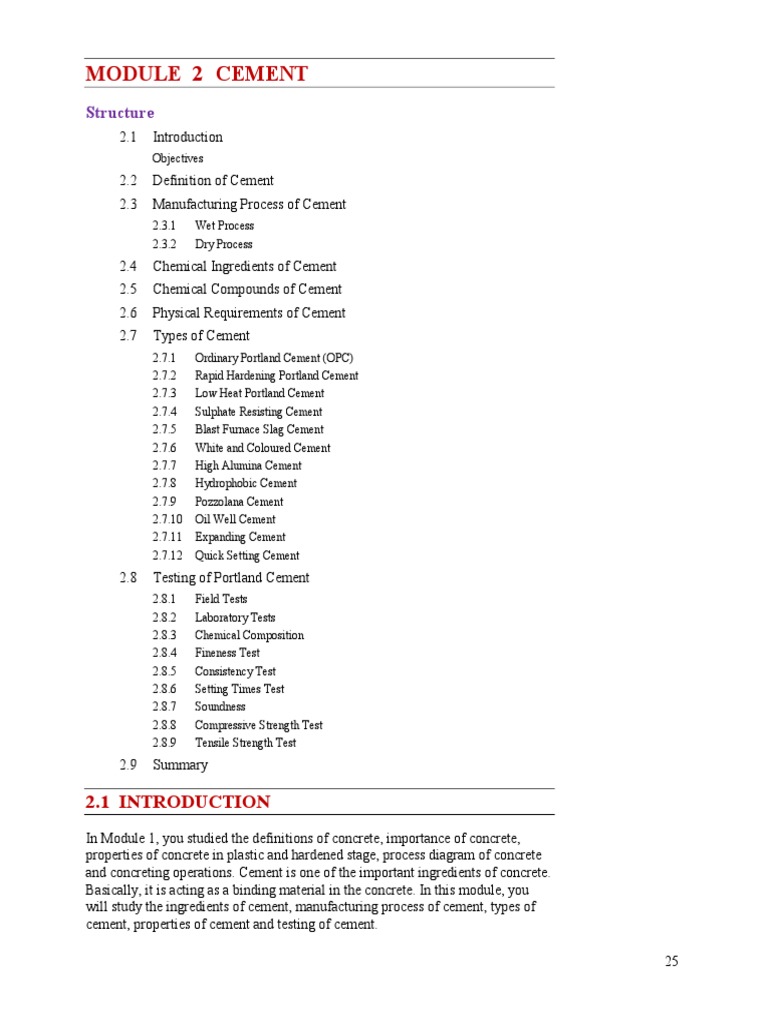Module 2 Cement | PDF | Concrete | Cement