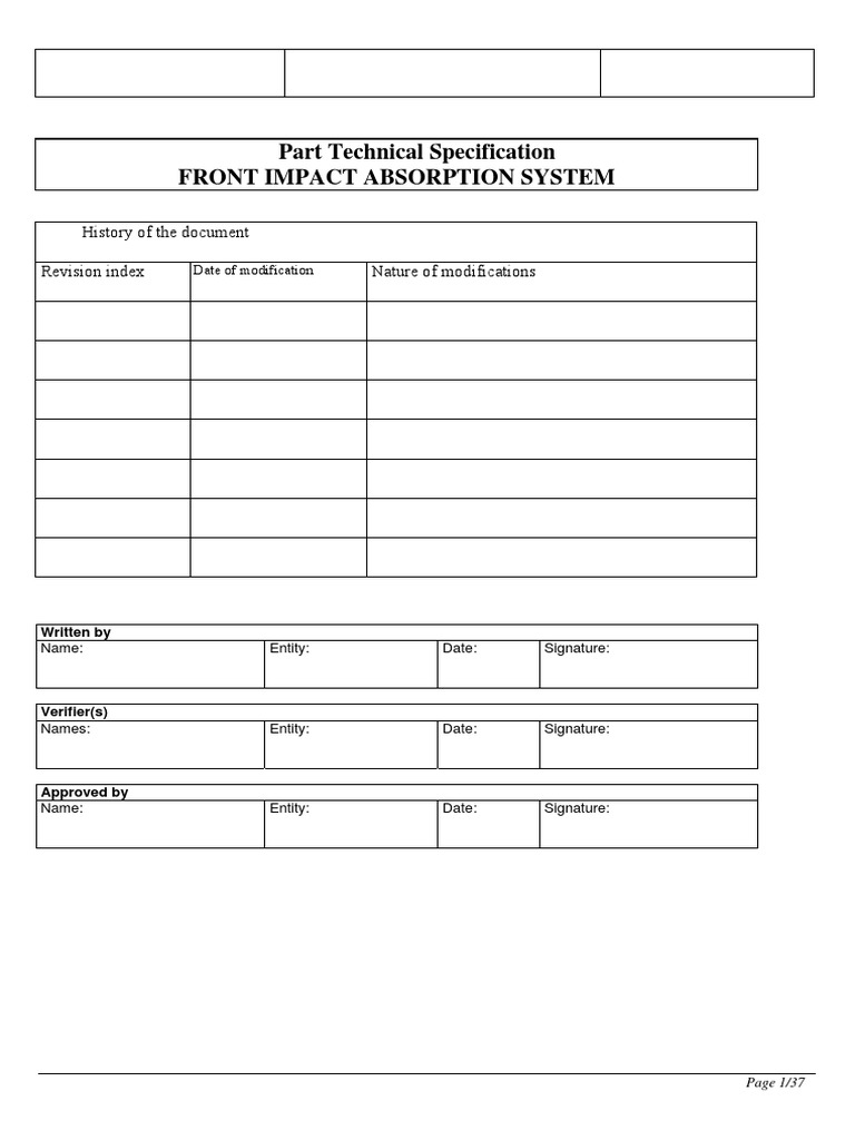 Part Technical Specification Front Impact Absorption System | PDF ...