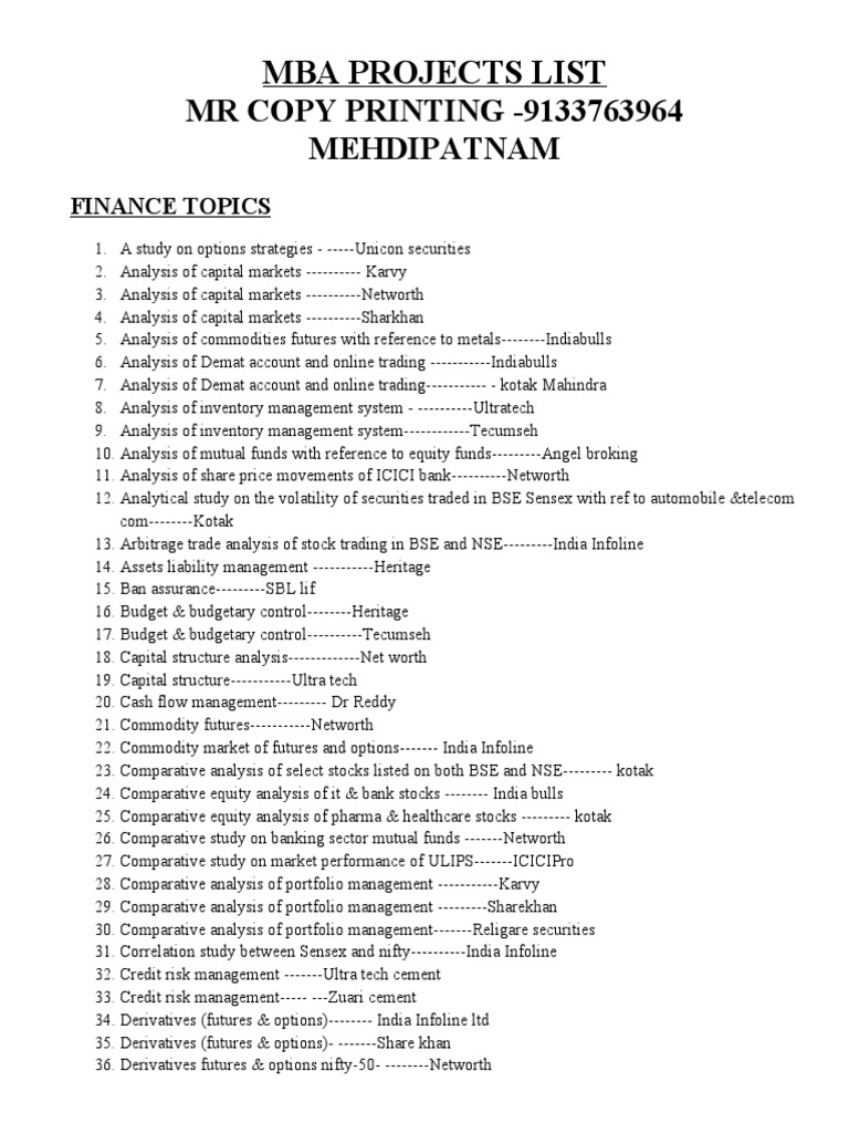 MBA Projects List | PDF | Stocks | Mutual Funds