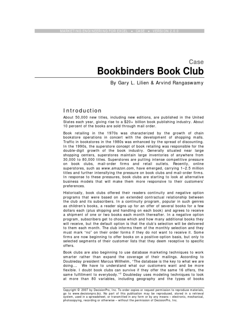 Bookbinders Book Club Case (Customer Choice) | PDF | Retail | Big Box Store