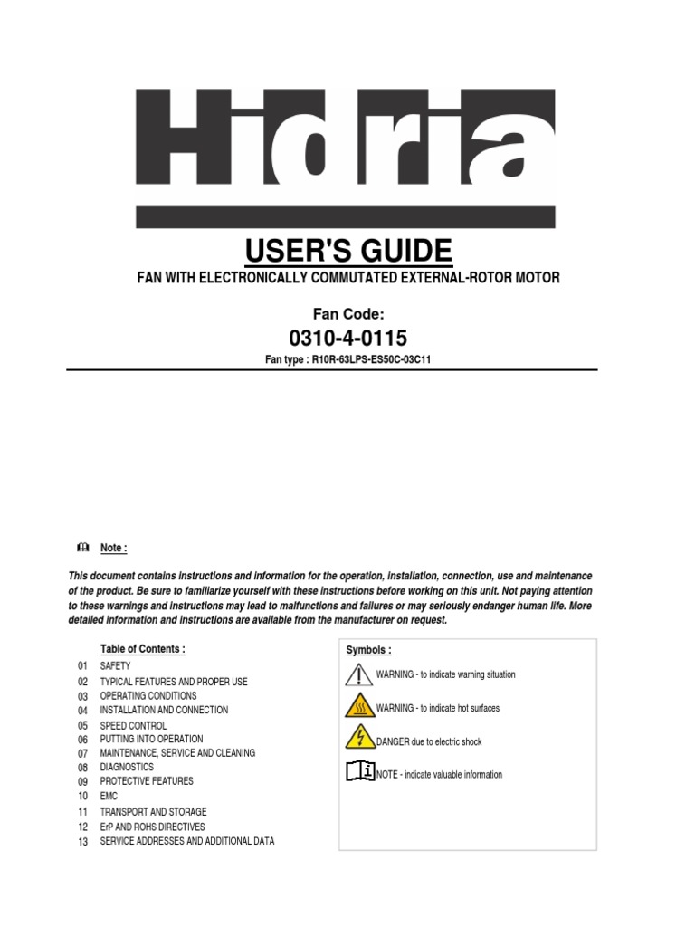 User'S Guide: Fan With Electronically Commutated External-Rotor Motor ...