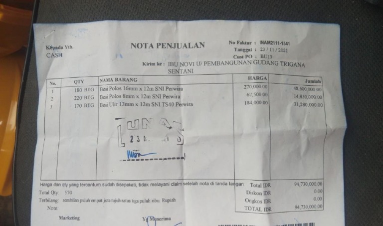 Bukti Nota Besi Beton | PDF