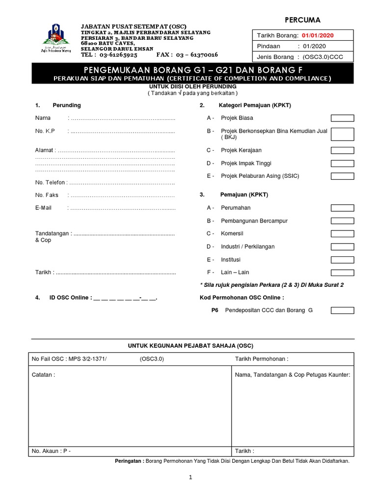 CCC 2020 - Pengemukaan Borang g1-g21 Dan F | PDF