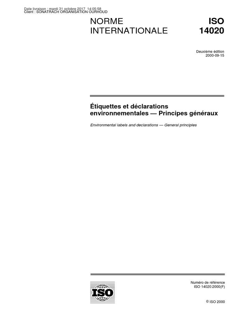 Iso 14020 | PDF | Analyse du cycle de vie | Organisation internationale ...