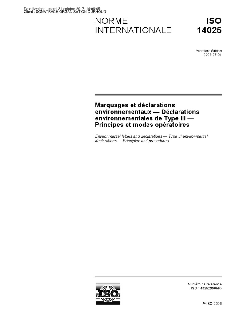 Iso 14025 | PDF | Analyse du cycle de vie | Organisation internationale ...