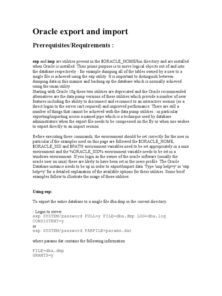 Oracle Export and Import | Download Free PDF | Oracle Database | Databases
