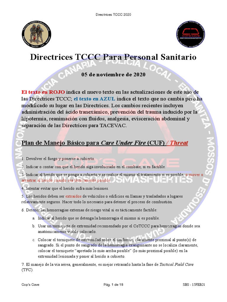 Directrices TCCC-MP | PDF | Reanimación cardiopulmonar | Lesión