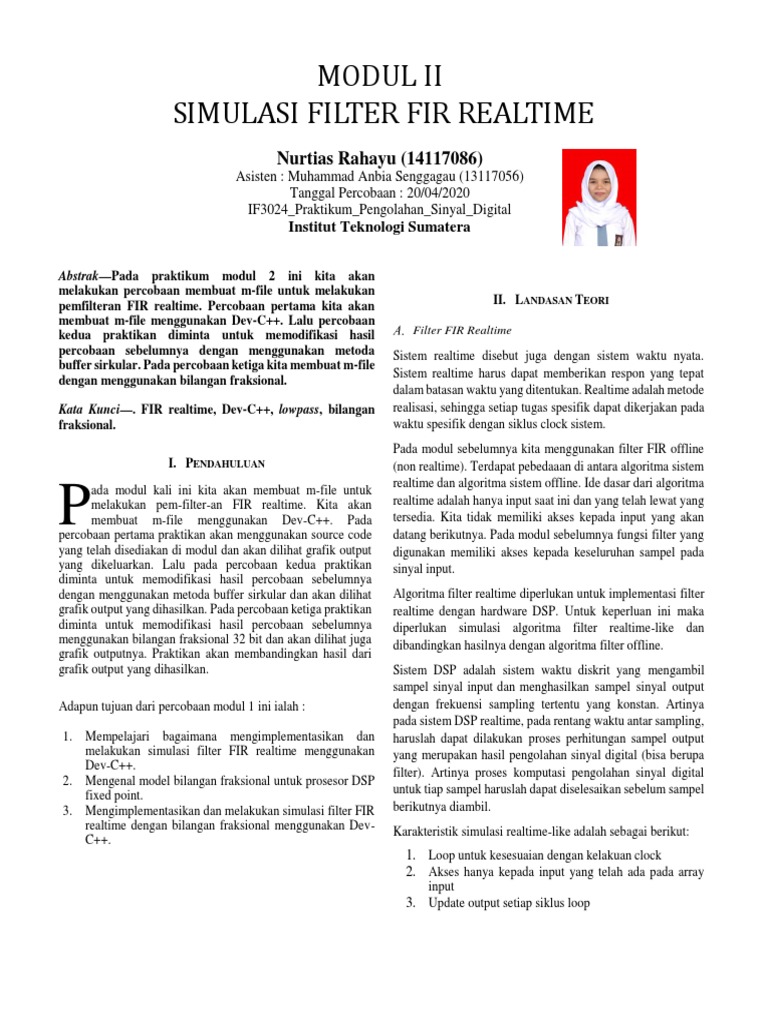 Modul Ii Simulasi Filter Fir Realtime: Nurtias Rahayu (14117086) | PDF