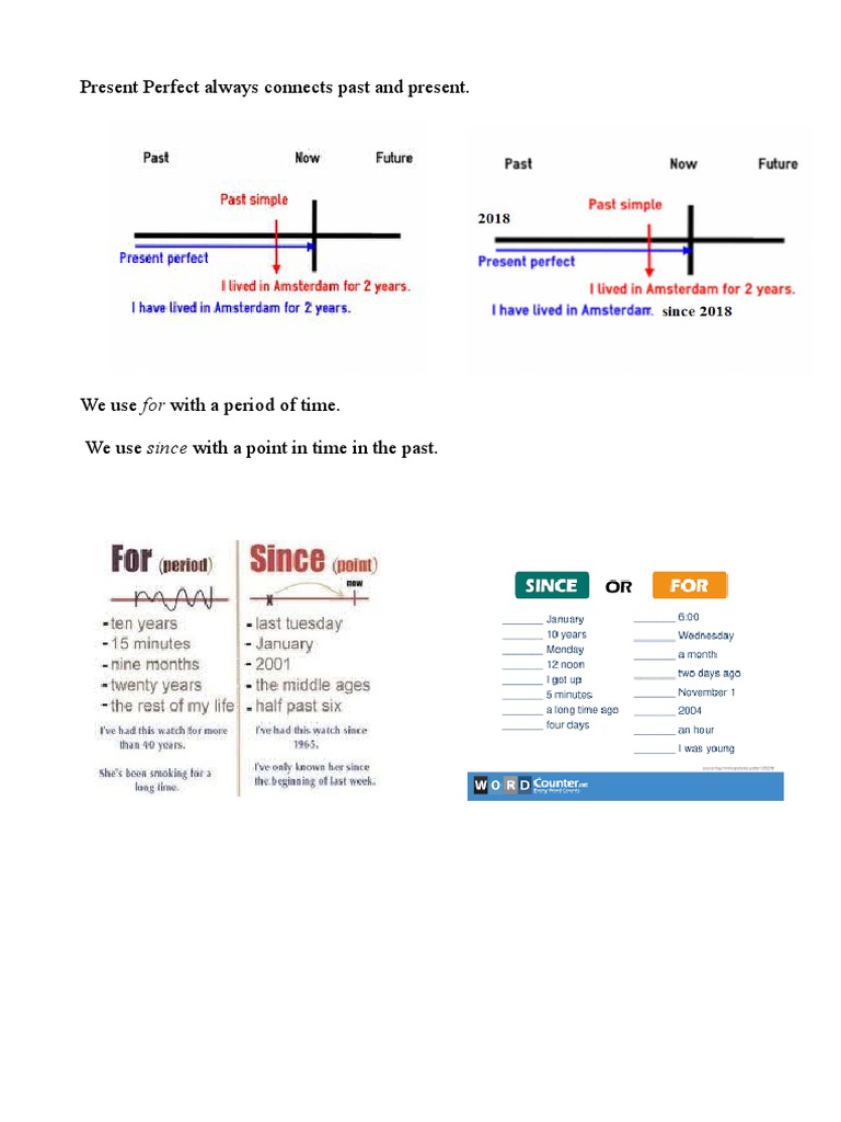 Present Perfect: Usage of For & Since | PDF