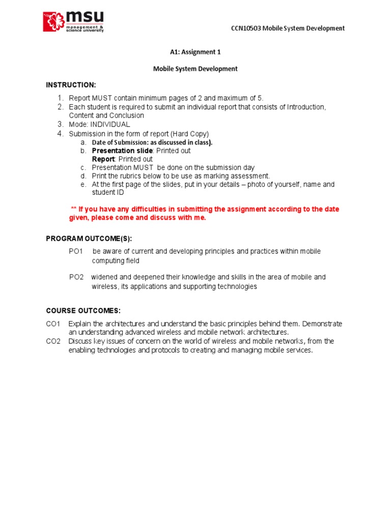 A1: Assignment 1 Mobile System Development Instruction | PDF ...