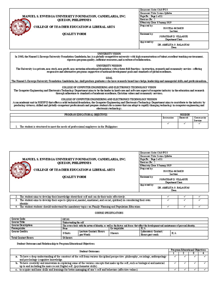 UTS - Syllabus | PDF | Self | Identity (Social Science)