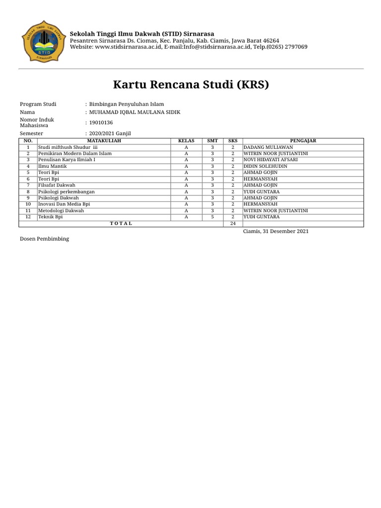 Rencana Studi Mahasiswa | PDF