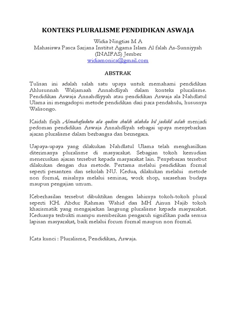 Konteks Pluralisme Pendidikan Aswaja | PDF