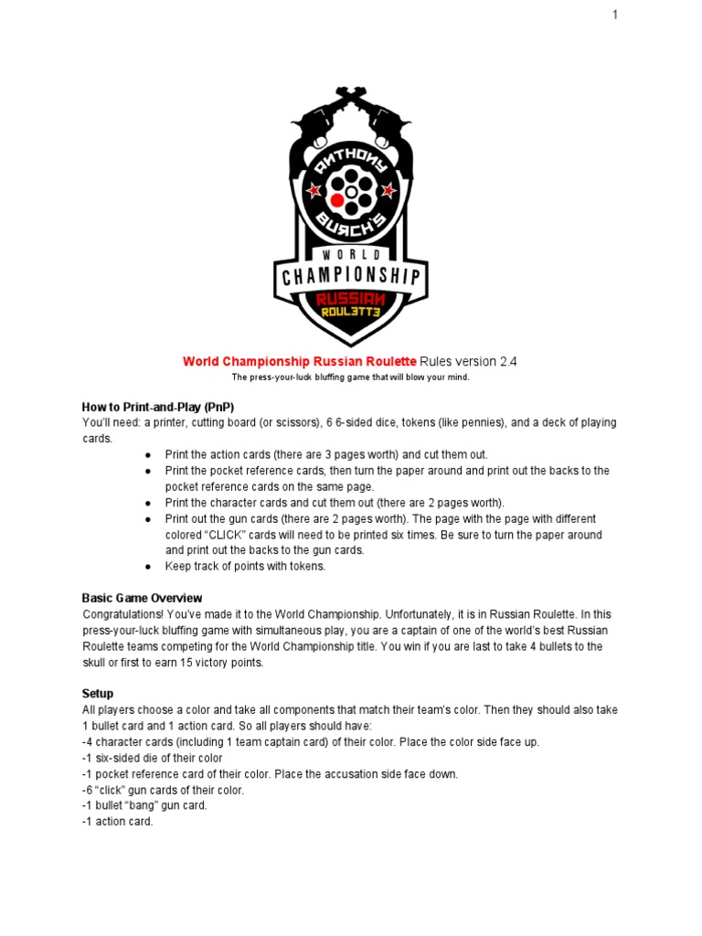 World Championship Russian Roulette: How To Print and Play (PNP) | PDF