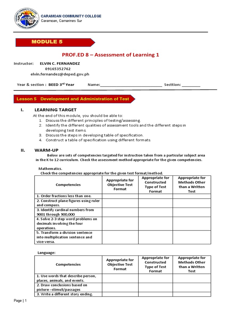 PROF - ED 8 - Assessment of Learning 1 | PDF | Educational Assessment ...