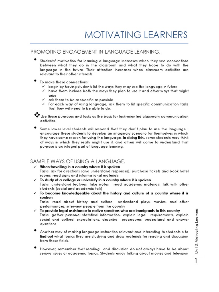 Motivating Learners | PDF | Motivation | Motivational