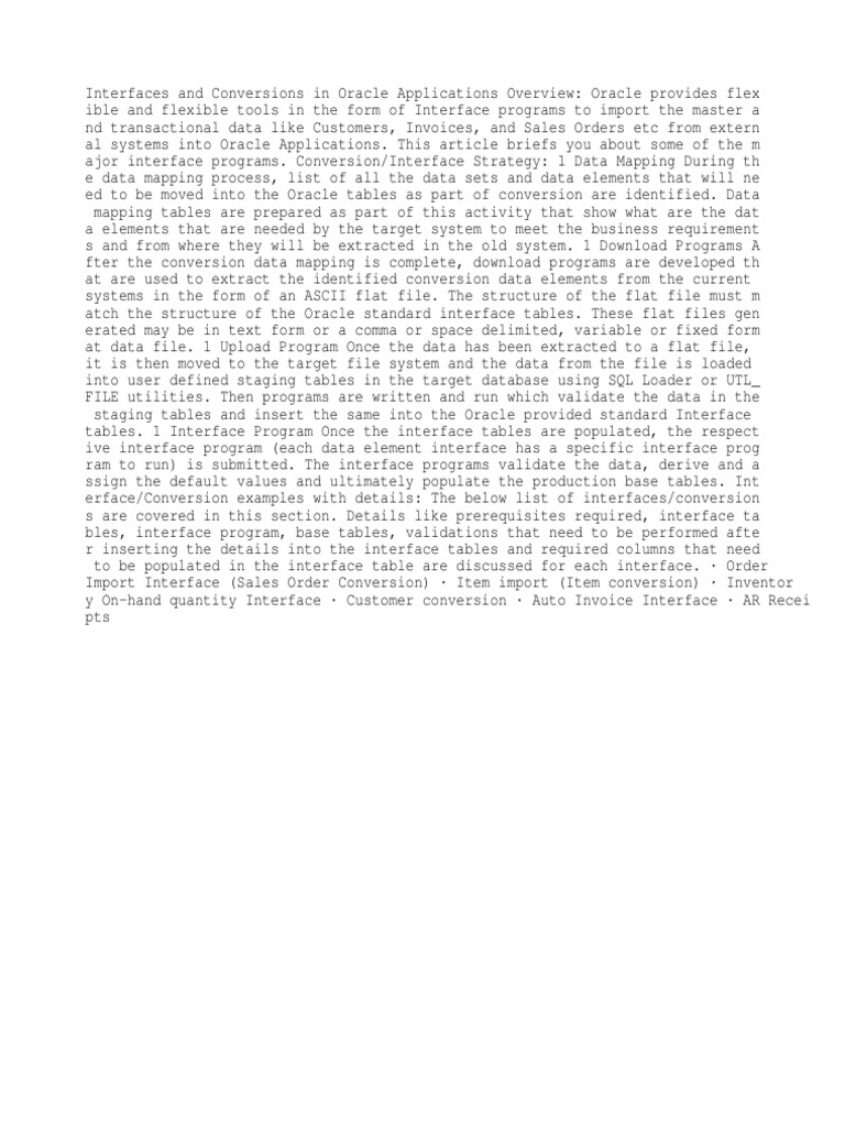 Interfaces and Conversion in Oracle Applications | PDF | Application Programming Interface | Receipt