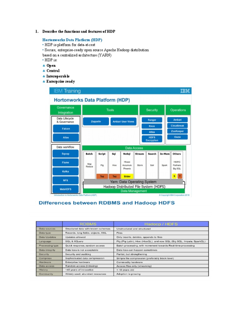 Describe The Functions and Features of HDP | PDF | Apache Spark | Apache Hadoop