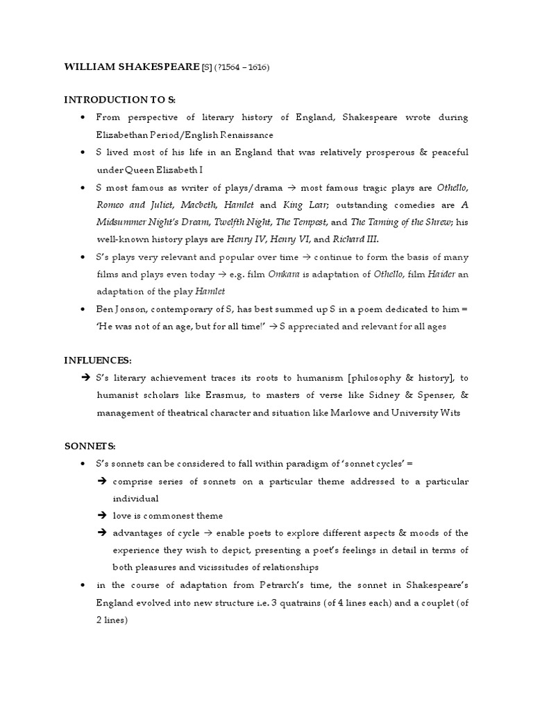 Shakespeare Background & Perspectives | PDF | Shakespeare's Sonnets ...