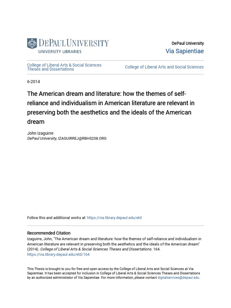 American Dream in Literature Thesis | PDF | American Dream | Individualism
